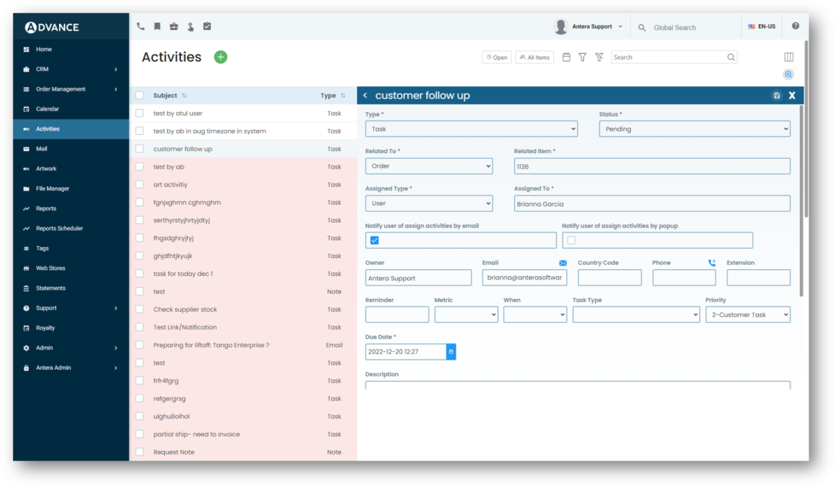 Activities Suppliers - Antera Software USA
