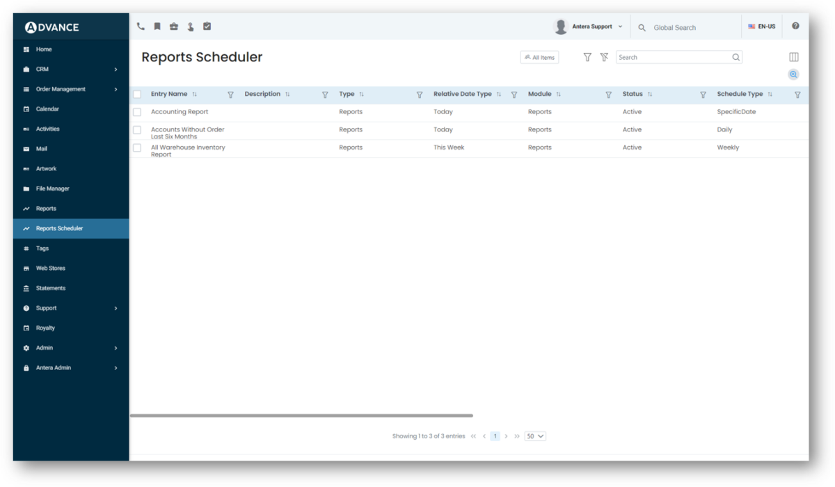 Report Scheduler - Antera Software USA