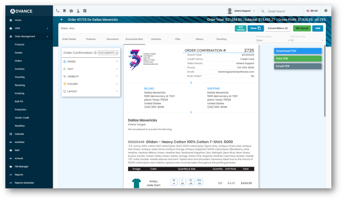 Orders - Antera Software USA